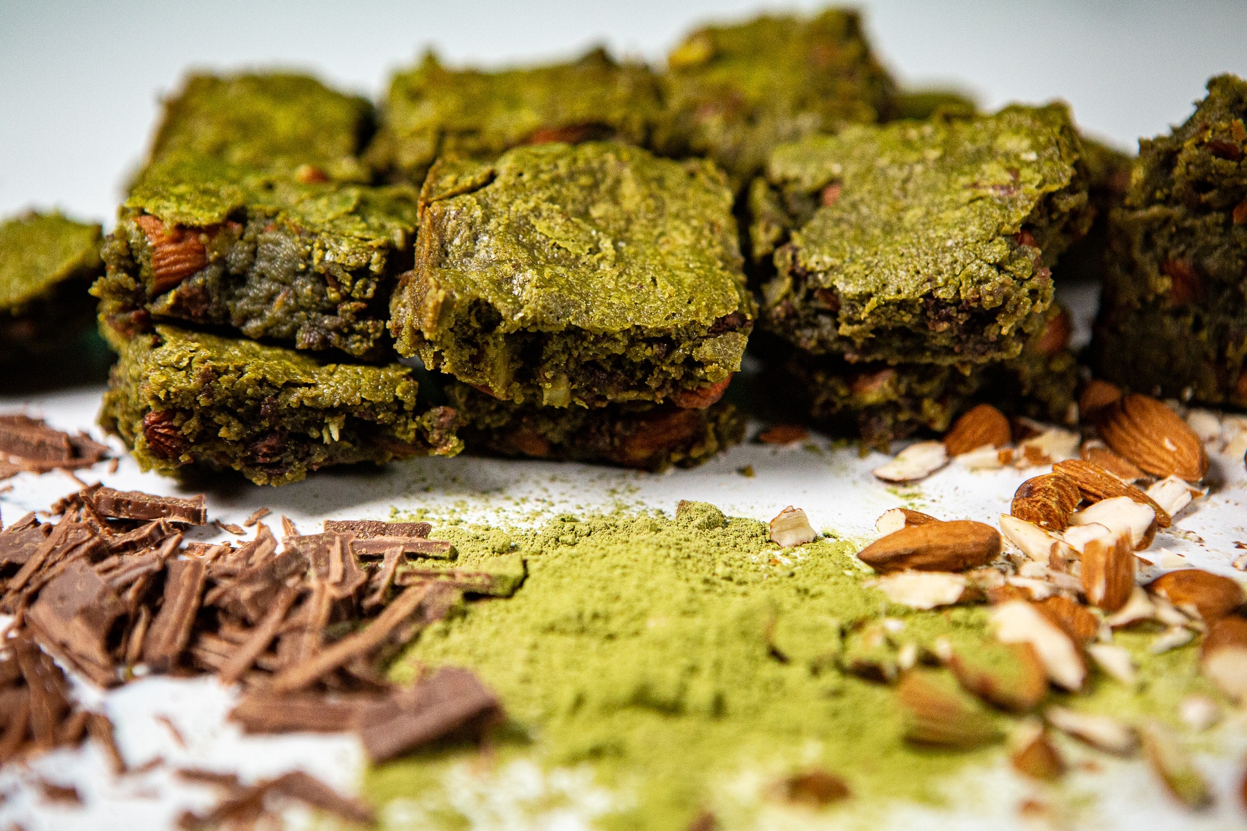 Matcha Brownies w/ Almonds & Chocolate Chunks