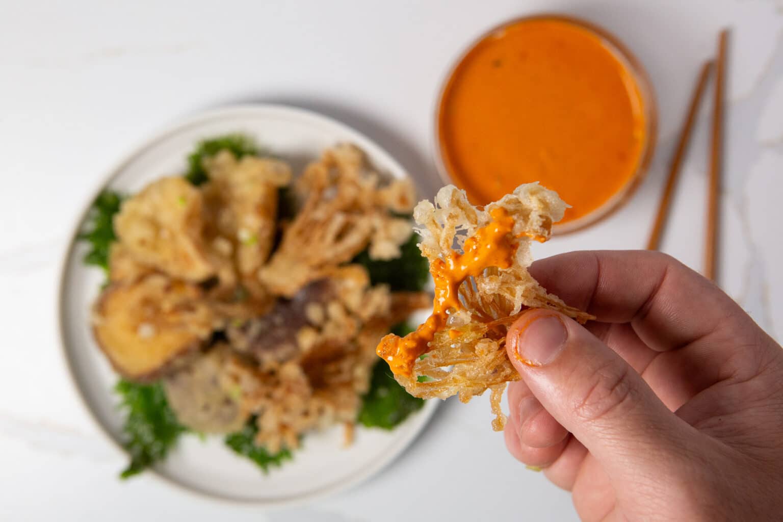 EXTRA CRISPY Tempura Mushrooms: Oyster, Shiitake, & Enoki